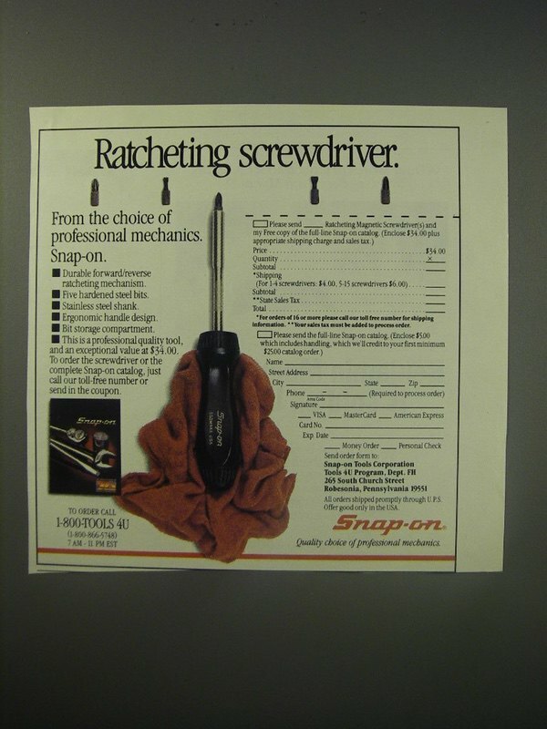 1990 Snap-On Ratcheting Magnetic Screwdriver Ad | eBay