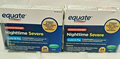 2 Equate Max Strength Nighttime Severe Cold Flu Acetaminophen 24 Caps ...