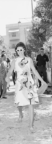 Wearing a gaily colored dress vacationing Mrs Jacqueline Kenned- 1962 ...