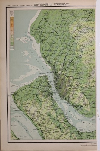 1897 VICTORIAN ANTIQUE MAP ENVIRONS OF LIVERPOOL BIRKENHEAD BOOTLE ...