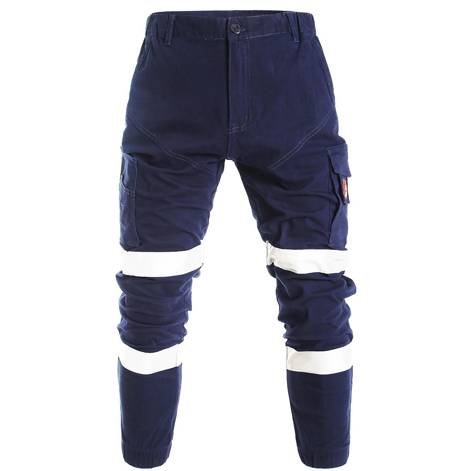 Mens Cargo Pants Work Elastic Cuffed Stretch Cotton Combat Wear 3M Tape ...