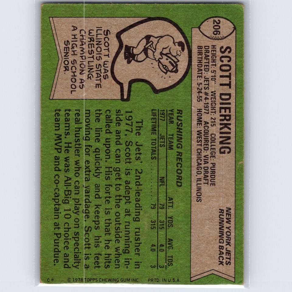 1978 Topps Scott Dierking Rookie #206 New York Jets | eBay