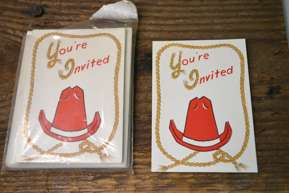 Western Cowboy Vintage Party Invitations With Envelopes 8 Cowboy Hat ...