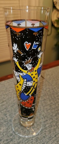 RITZENHOFF Glass Michal Shalev 1999 Glass Pilsner Beer Jester Clown ...
