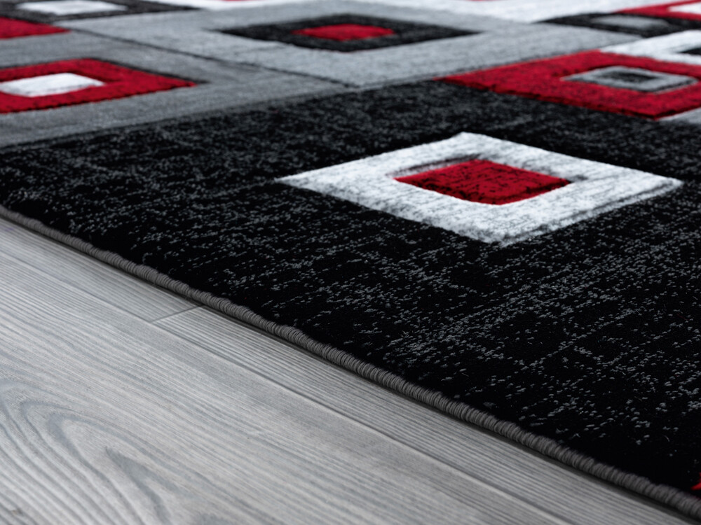 Red Contemporary Synthetics Cubes Boxes Squares Area Rug Geometric 2050 ...