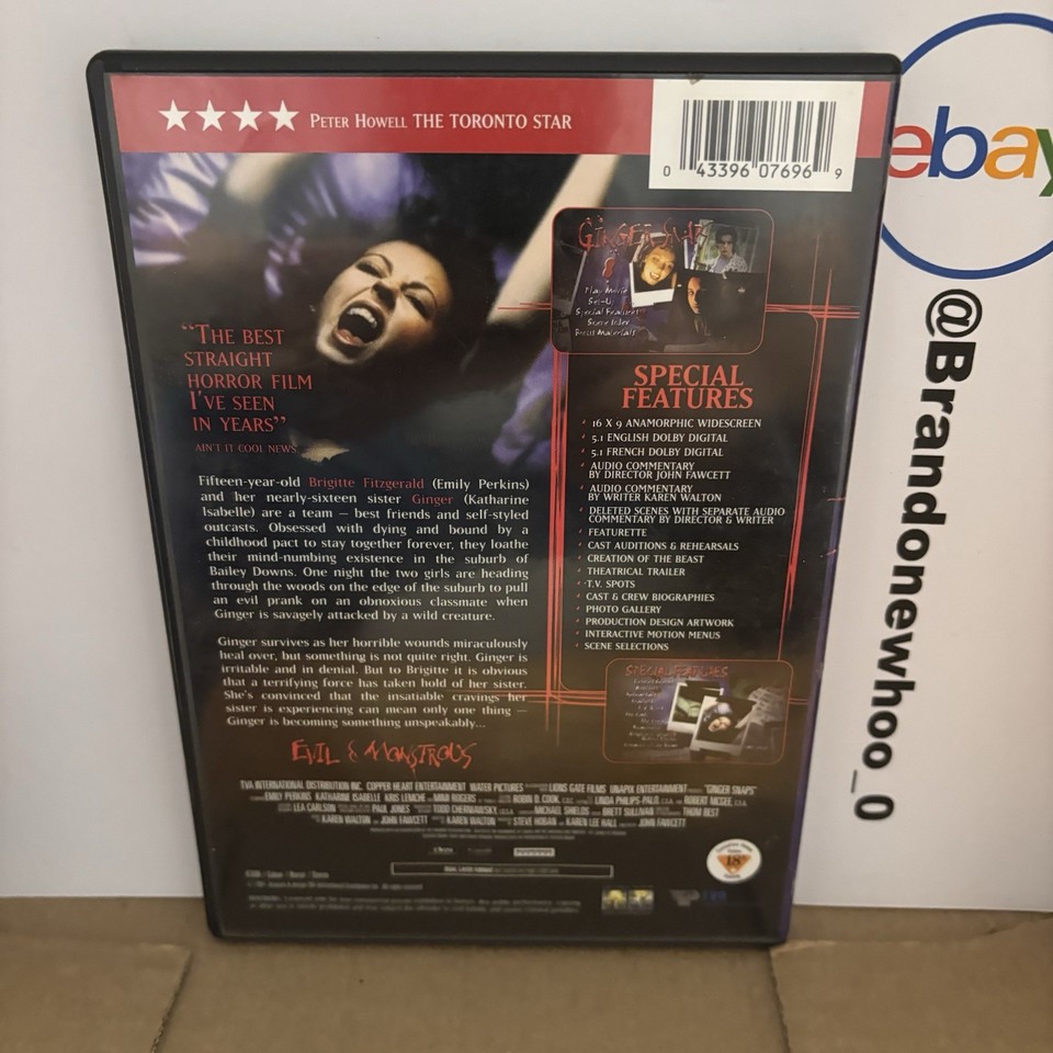 Ginger Snaps 2000 DVD Emily Perkins Rare Region 1 Canada | eBay