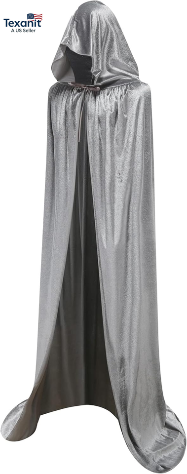 Unisex Full Length Hooded Robe Cloak Long Velvet Cape Cosplay Costume ...