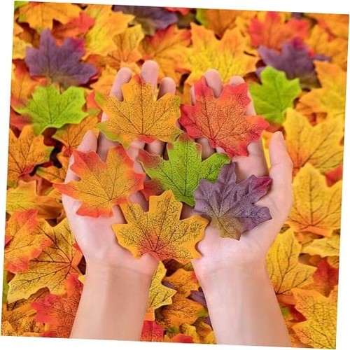 500PCS Fall Leaves Maple Bulk 8 Color Autumn Leaves with 100 Glue Dots ...