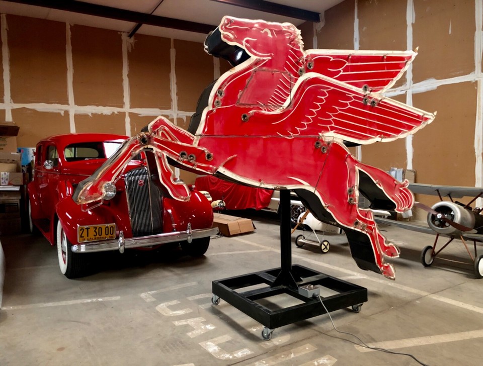 VINTAGE MOBIL NEON PEGASUS 2-SIDED PORCELAIN "ROTATOR" SIGN | eBay