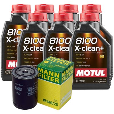 7L Motul 8100 X-CLEAN+ 5W-30 Mann Filter Motor Oil Change Kit for 810 2 ...