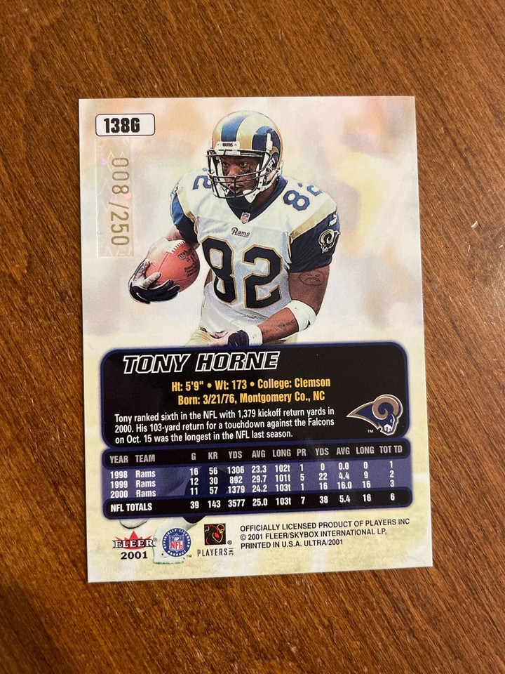Tony Horne 2001 Fleer Ultra Gold Medallion 138G St. Louis Rams Tar ...