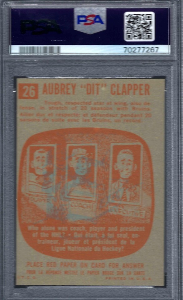 1960 Topps HK #26 PSA 8 Dit Clapper Bruins 26 Sharp! | eBay