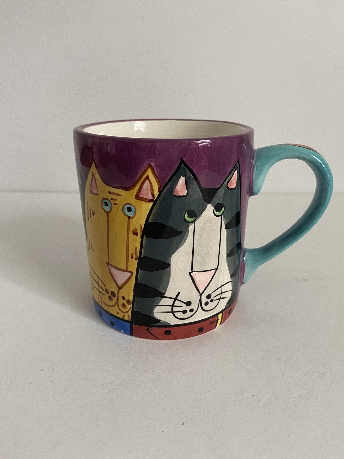 2001 HAND PAINTED CATZILLA MULTIPLE COLORFUL CATS COFFEE MUG BY CANDACE ...