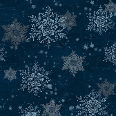 Dark Denim Snowflakes Snow Mountain by Dan DiPaolo Collection Fabric ...