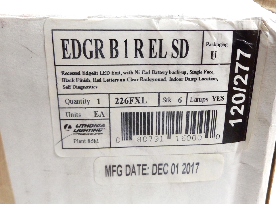 Lithonia Edgr B 1 R El Sd Recessed Edge Exit Lite Led Single Face Red ...