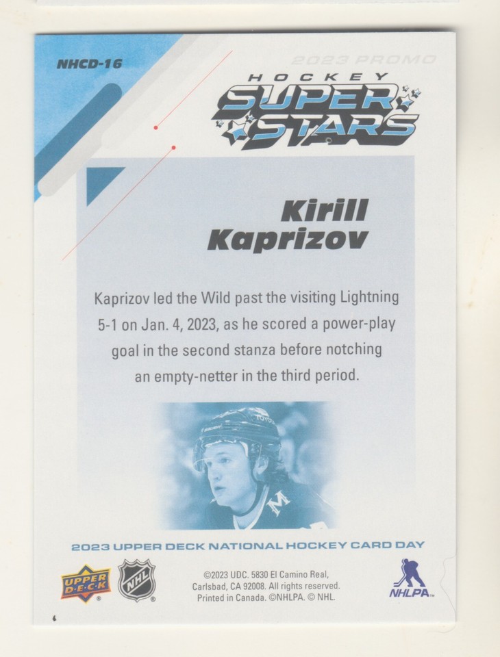2022-23 Upper Deck NATIONAL HOCKEY CARD DAY SUPER STARS #NHCD-16 KIRILL KAPRIZOV | eBay