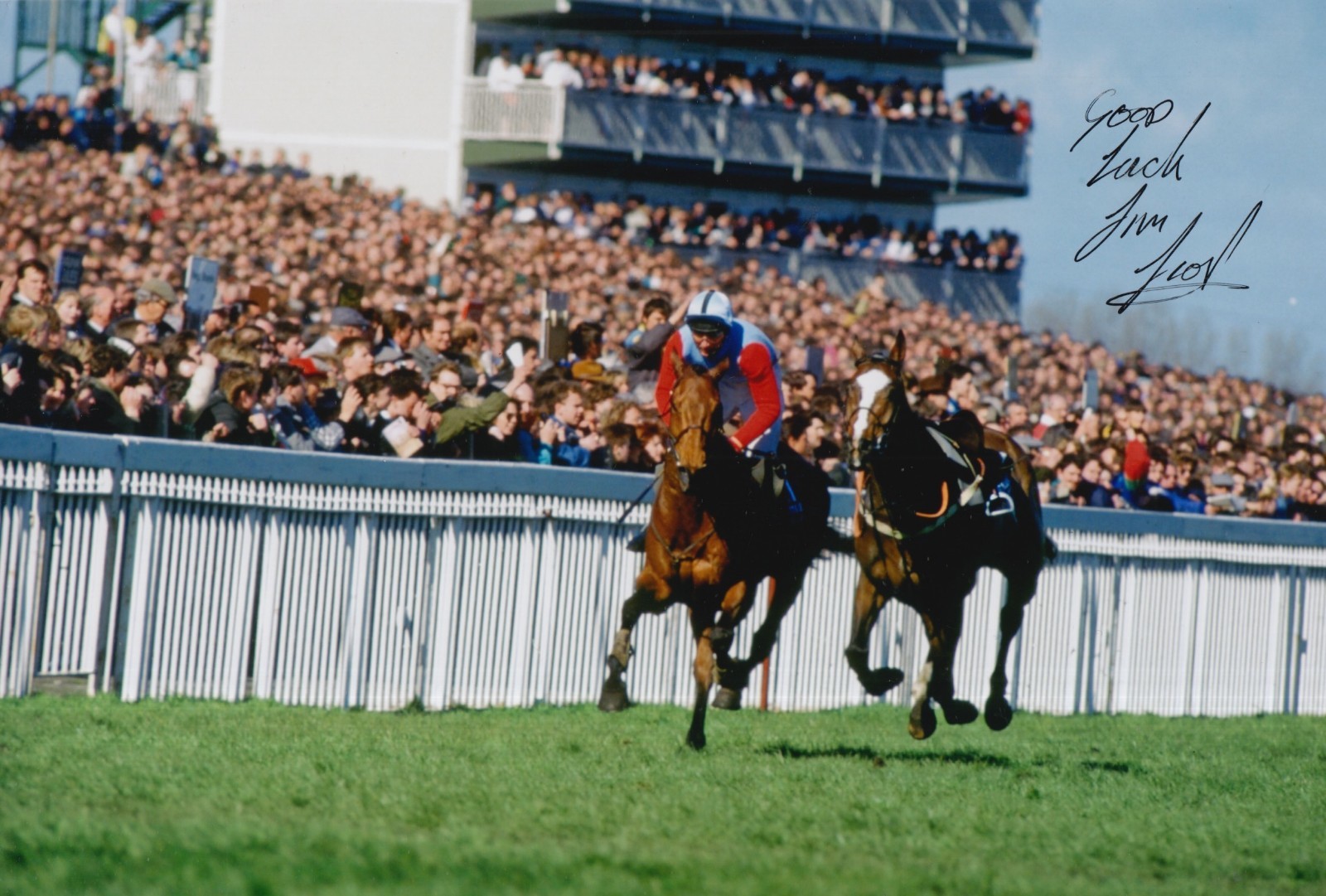 JIMMY FROST HAND SIGNED LITTLE POLVEIR 12X8 PHOTO GRAND NATIONAL HORSE ...
