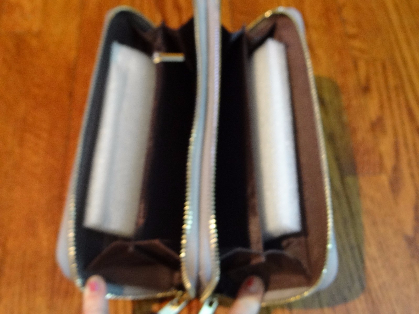 NWT Deluxity large gray double zip around wallet 3 sections organizer ...