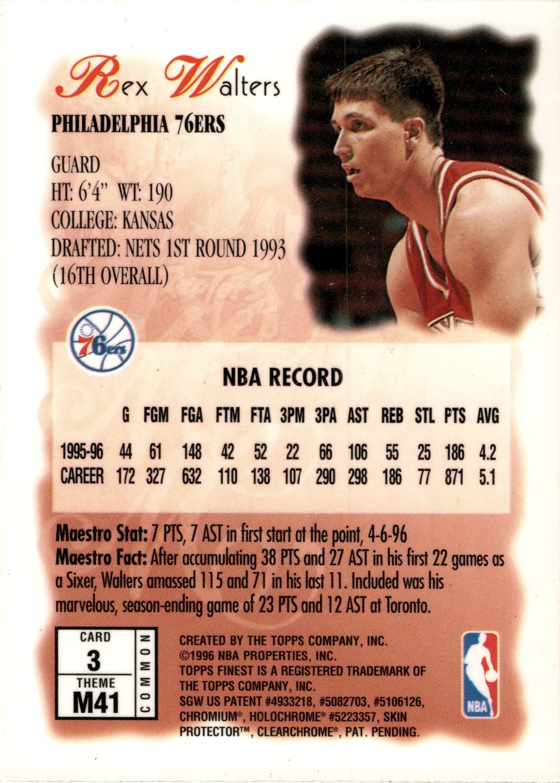 1996 Finest #3 Rex Walters Free S&H | eBay UK