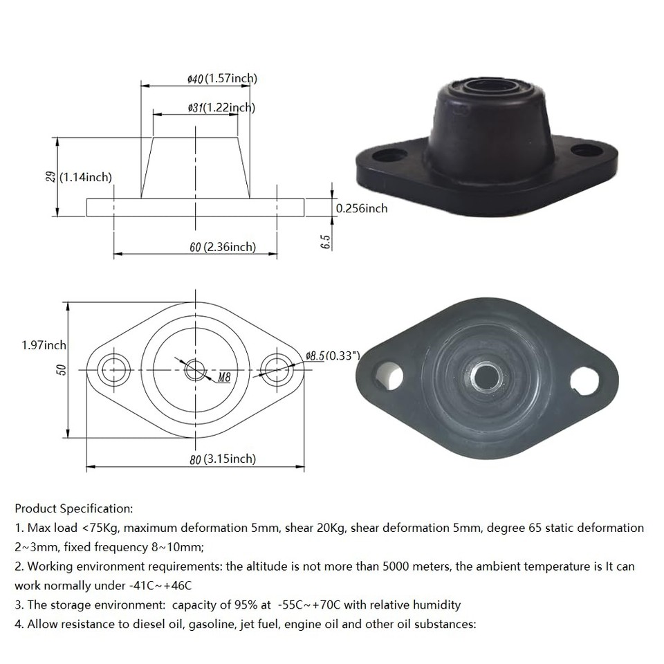 M8 Rubber+metal Anti-Vibration Turret Mounts, Rubber-in Shear Floor ...