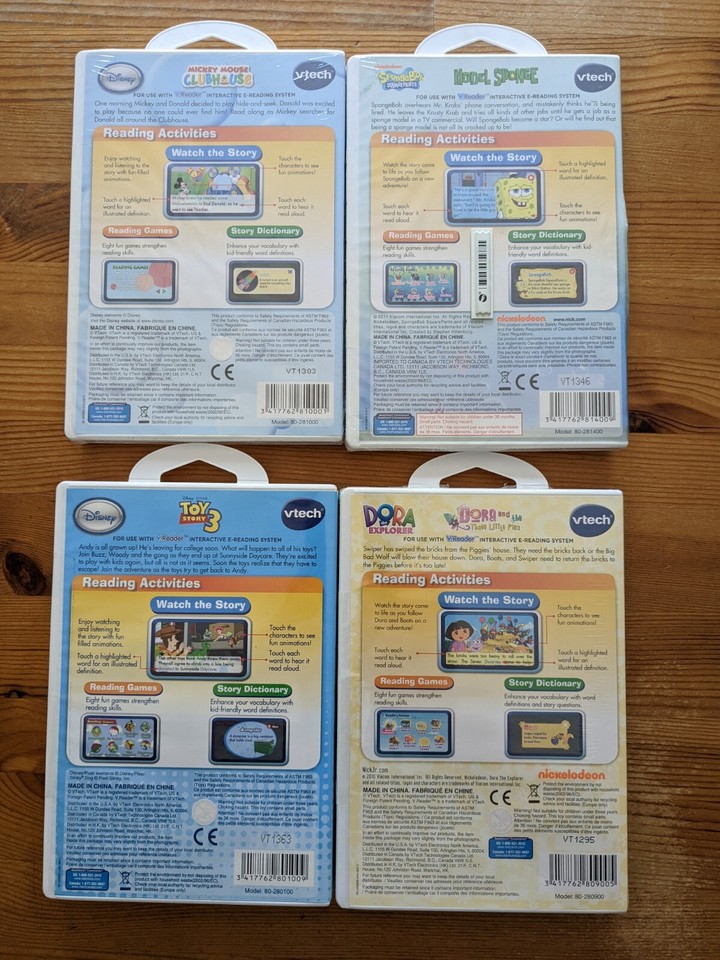 New Four (4) Vtech V.Reader Learning Games SpongeBob Dora Explorer Toy ...