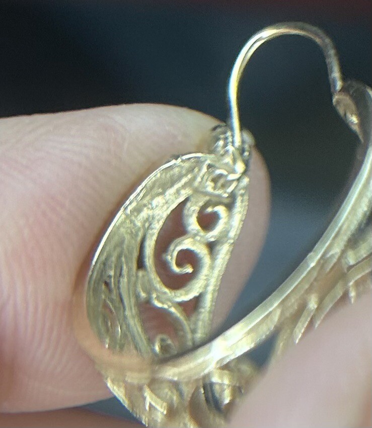 14k Yellow Gold Filigree Hoop 6 Grams Scroll Design Earrings # 6312 | eBay