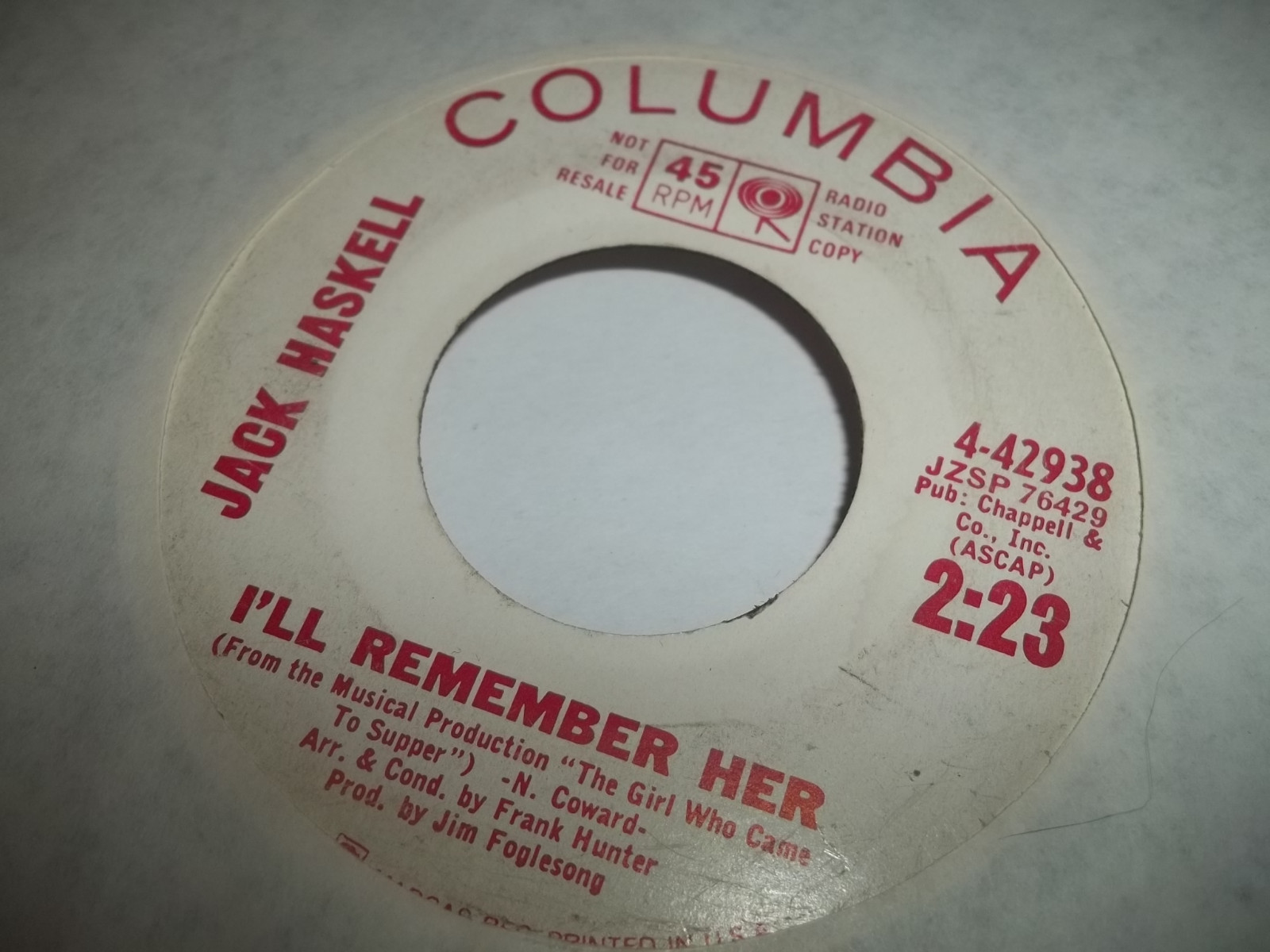 JACK HASKELL WLP PROMO 45 I'LL REMEMBER HER /THIS TIME IT'S TRUE LOVE ...