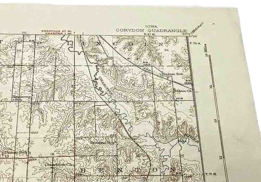 Corydon Quadrangle, Iowa 1937 Iowa Topographical Map Vintage Not a ...