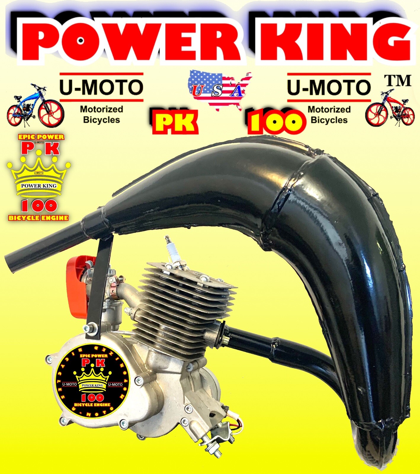 100cc 2 Stroke Real YD100 Motorized Bicycle Engine Motor AND POWER PIPE ...
