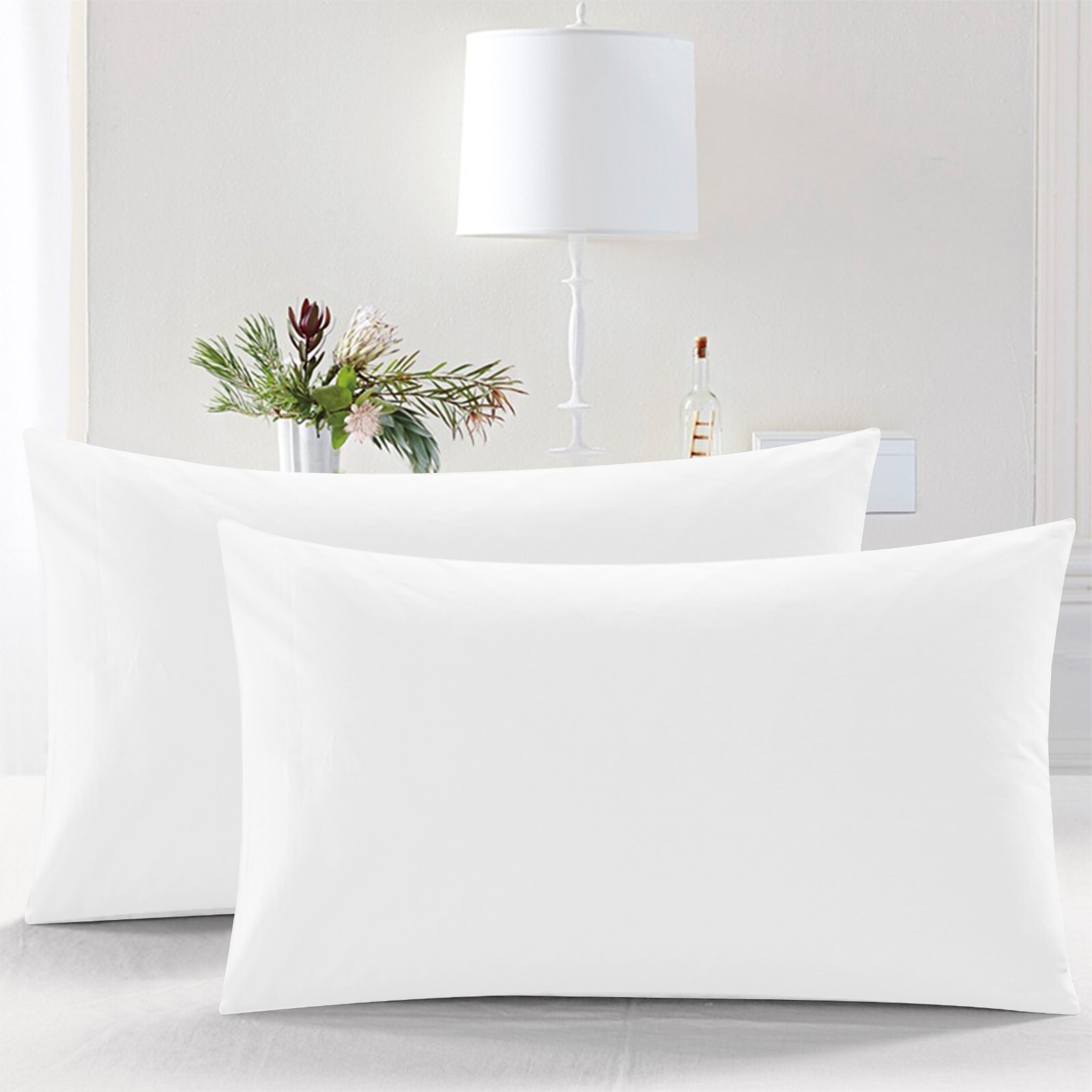 2 X Pillow Case Luxury 100% Poly cotton Housewife Pair Pack Pillows ...