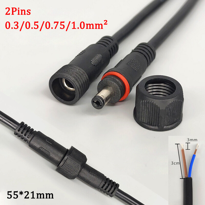 55*21mm DC Waterproof Power Extension Wire Cable 12V Plug Socket ...