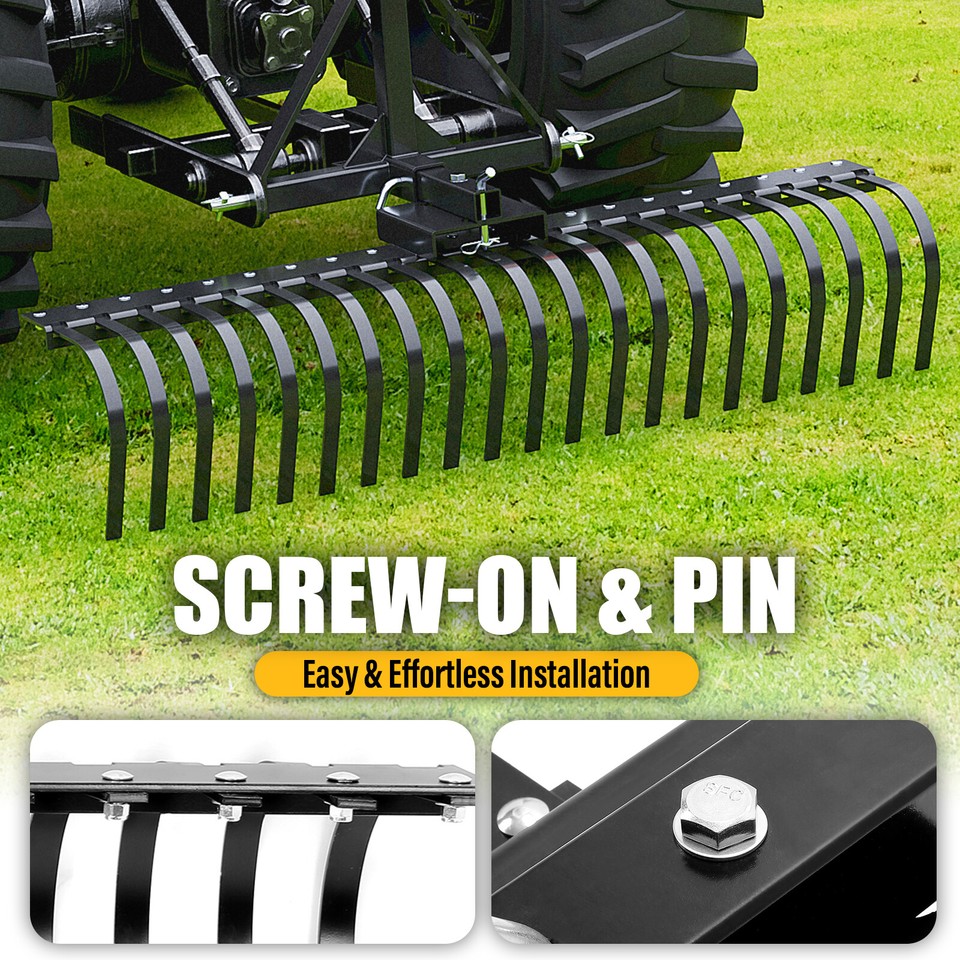 3 Pt Rock Rake 60'' Landscape Soil Gravel Lawn for Cat 1 Campact ...