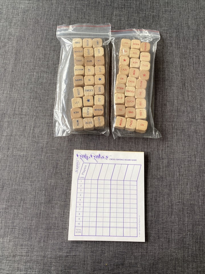 54 Vintage Quip Qubes Wooden Word Cubes Stars Score Pad Scrabble ...