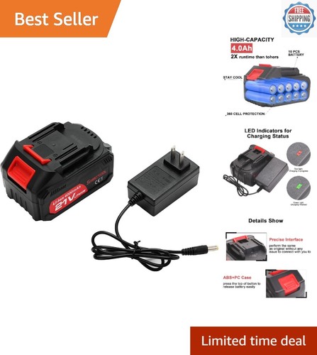 21V Lithium-Ion 4.0 Ah Battery with LED Charger - Compatible with Major ...