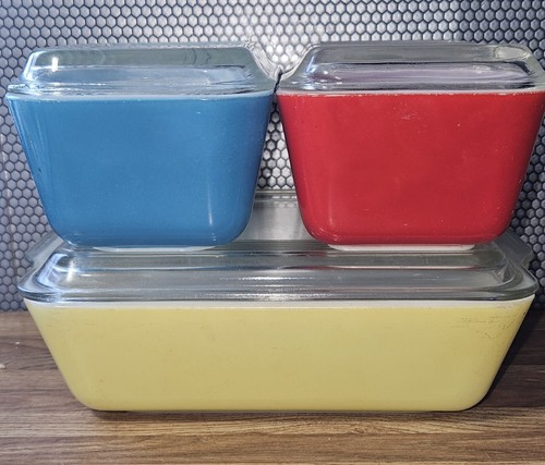Vintage Pyrex Primary Colors Refrigerator Dish Set 501, 502, 503 ...