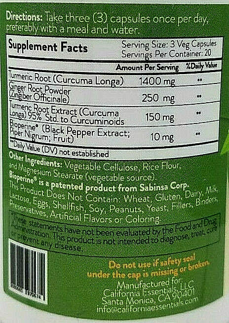 TURMERIC CURCUMIN GINGER + BIOPERINE VEGGIE CAP-USA PRODUCT-SAFE-SEALED-FREE | eBay