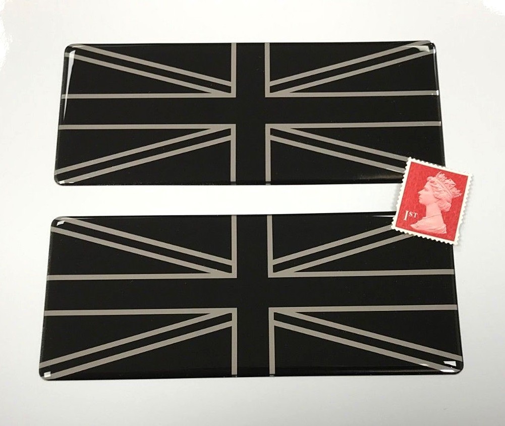 2 x Union Jack Flag Stickers Super Shiny Domed Finish Black & Chrome ...