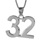 Sterling Silver Any One Number Pendant from 25 to 49 w/ 18" Italian Box ...