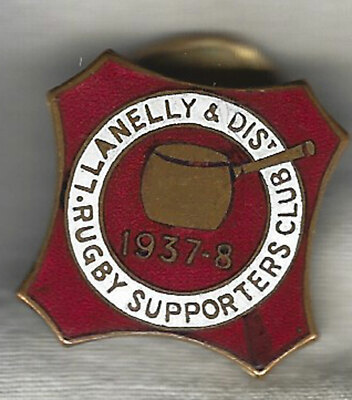 Llanelli Rugby Supporters Club 1937-38 - BH - 26mm - rugby pin badge ...