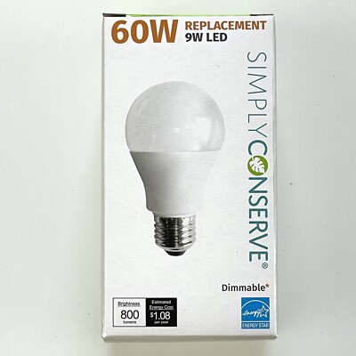 Simply Conserve 9W LED 4000K Dimmable A19 60W Equal Light Bulb ...