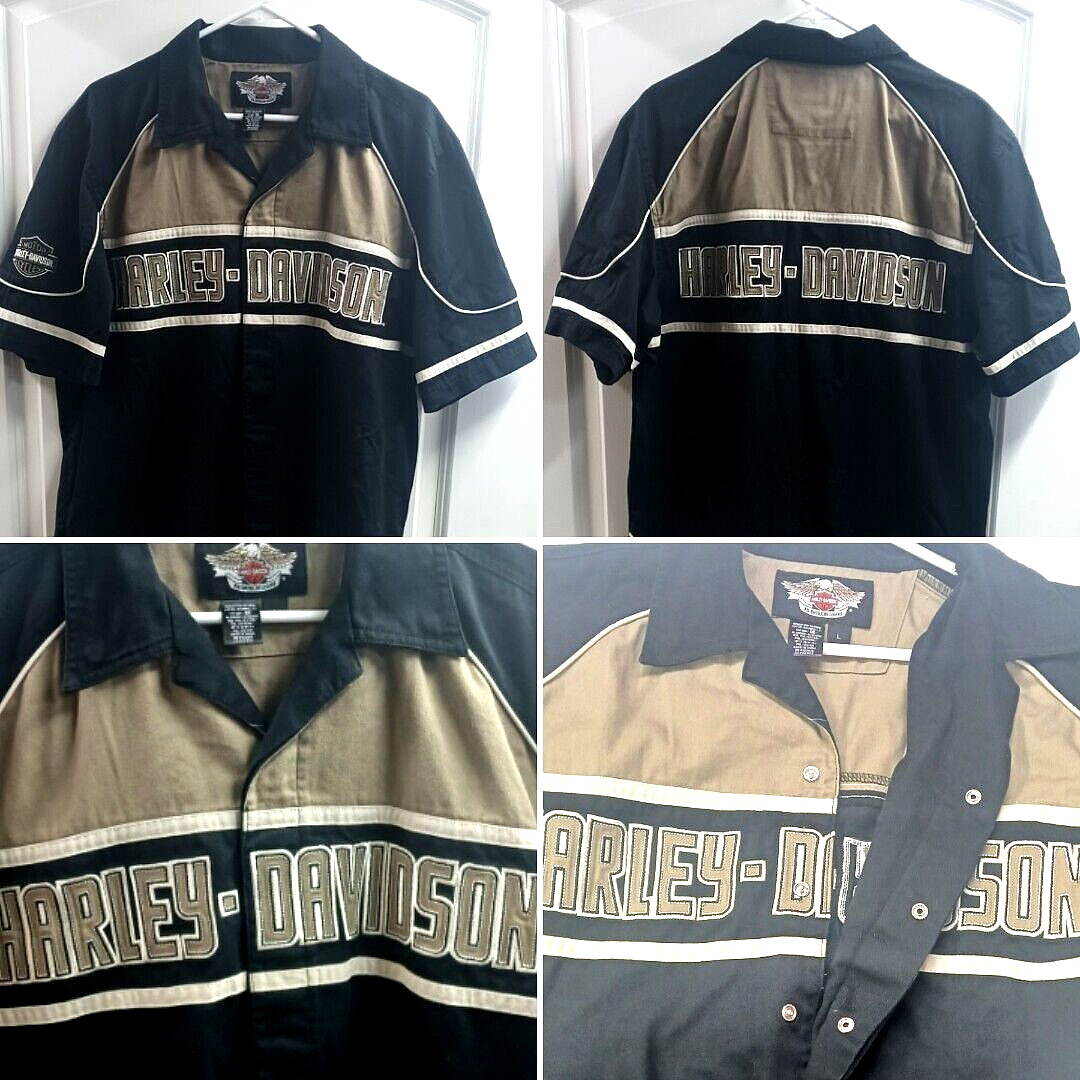 HARLEY DAVIDSON LG SHIRT EMBROIDERED BLACK BUTTON GAR… - Gem