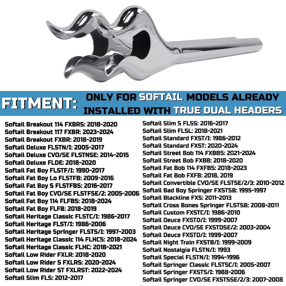 IRON GROWL Fishtail Slip Ons for True Dual Harley Softail Exhaust Head ...