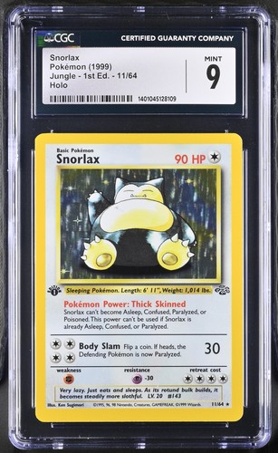 CGC 9 MINT Snorlax 1999 Jungle - 1st Edition 11/64 Holo Rare Pokemon ...