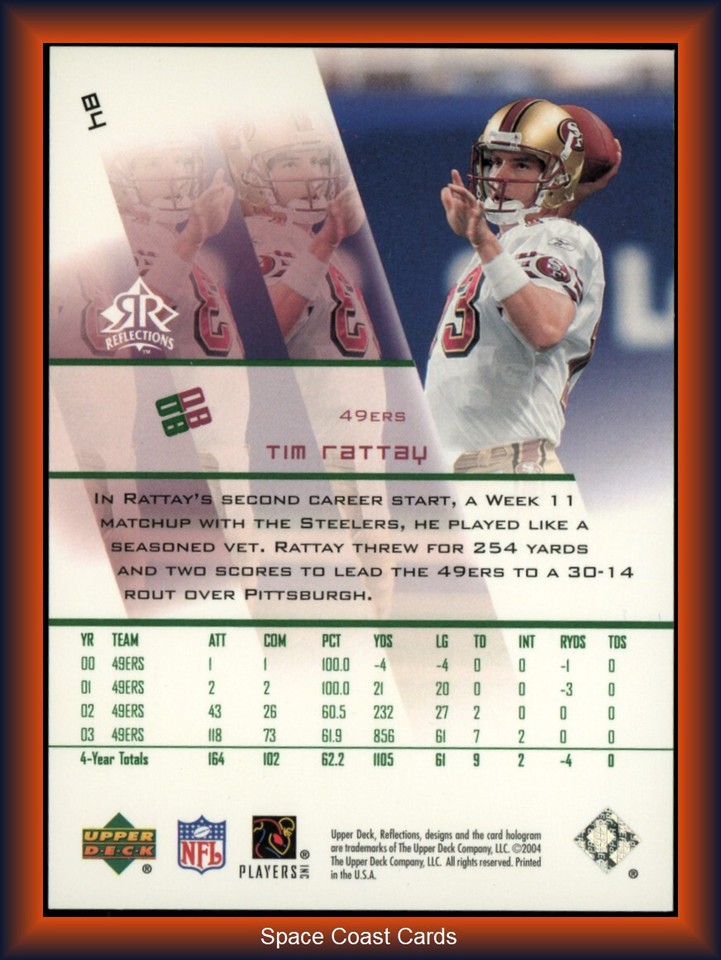 2004 Reflections Green San Francisco 49ers Football Card #84 Tim Rattay ...
