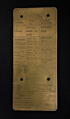 ALBION MOTORS TYPE FT39N VINTAGE BUS COACH COMMERCIAL CHASSIS PLATE ...
