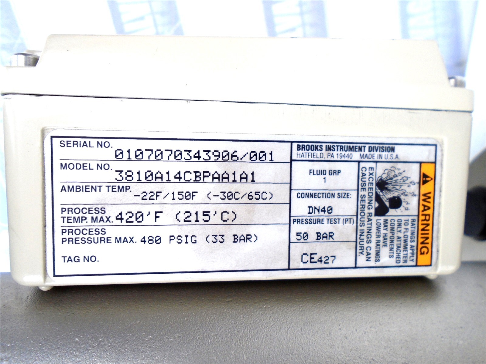 BROOKS - MT 3810 - 3810A14CBPAA1A1 - 1-1/2" Armored Flow Meter 420°F ...