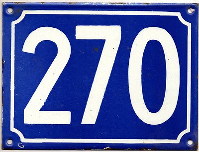 Large old blue French house number 270 door gate plate plaque enamel ...