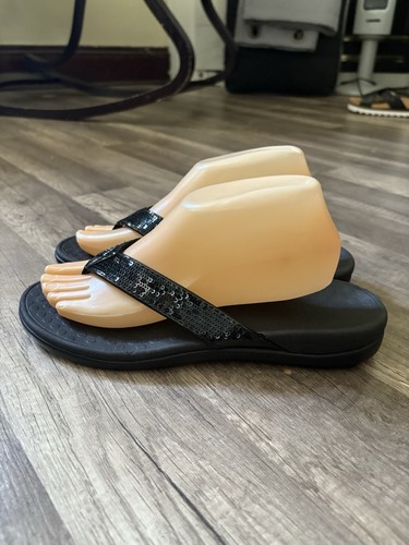 VIONIC Tide II Black Sequin Orthotic Thong Flip Flop Comfort Sandals ...