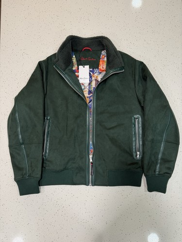 Robert Graham Green Bomber Jacket Full Zip Stand Collar Patterned ...