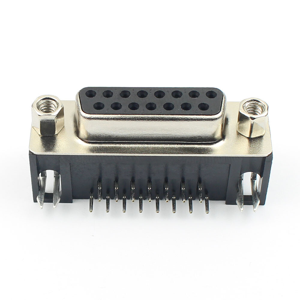 10Pcs D-SUB 15 Pin Female PCB Connector 2 Row DB15F Right Angle Socket ...